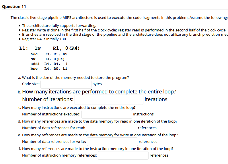 Solved Question 11 add sw addi bne The classic five-stage | Chegg.com