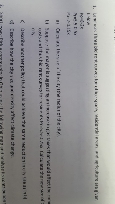 Solved Land use: Three bid rent curves for office space, | Chegg.com
