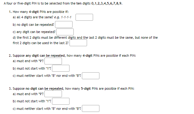 Solved A four or five-digit PIN is to be selected from the | Chegg.com