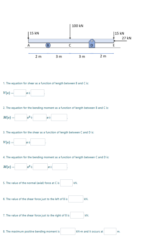 Solved 100 KN 15 KN 15 kN 27 kN . А с 2 m 3 m 3 m 2 m 1. The | Chegg.com