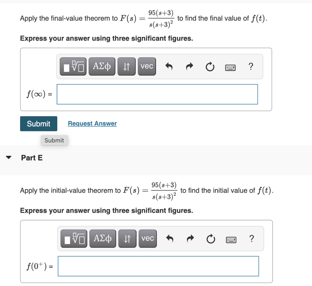 Solved Apply the final-value theorem to F(s)=s(s+3)295(s+3) | Chegg.com