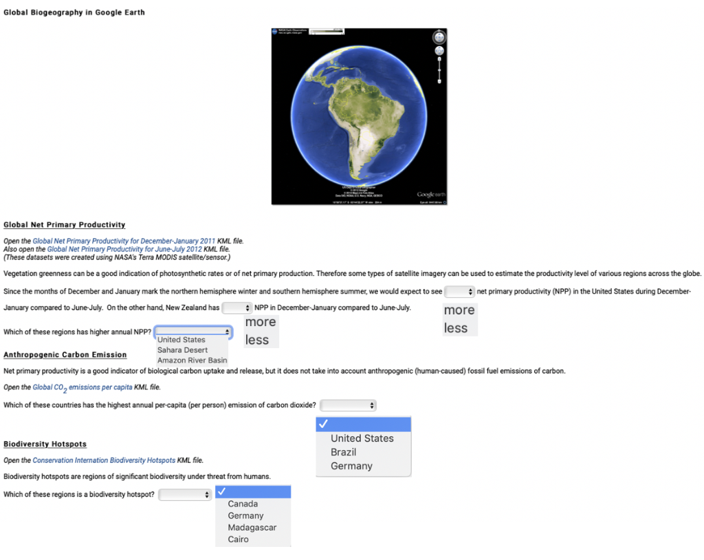 Solved Global Biogeography in Google Earth y Productivit | Chegg.com