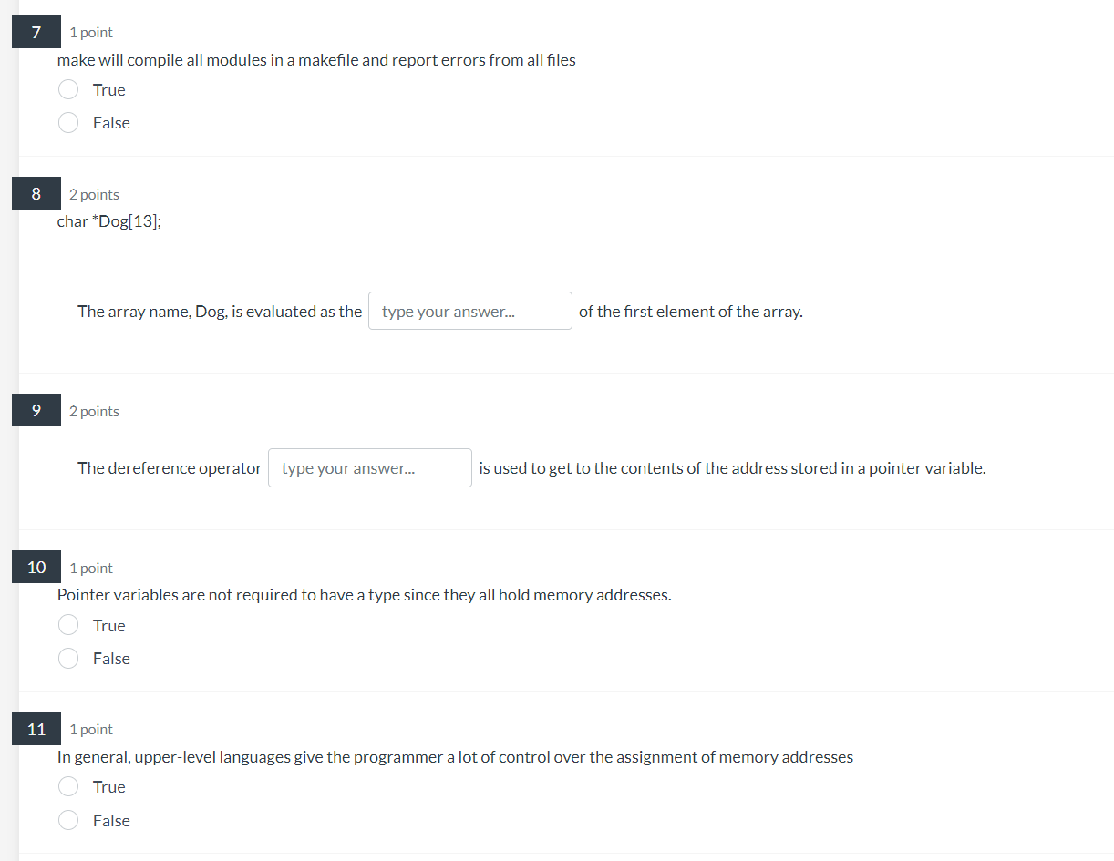 Solved 1 point make will compile all modules in a makefile | Chegg.com