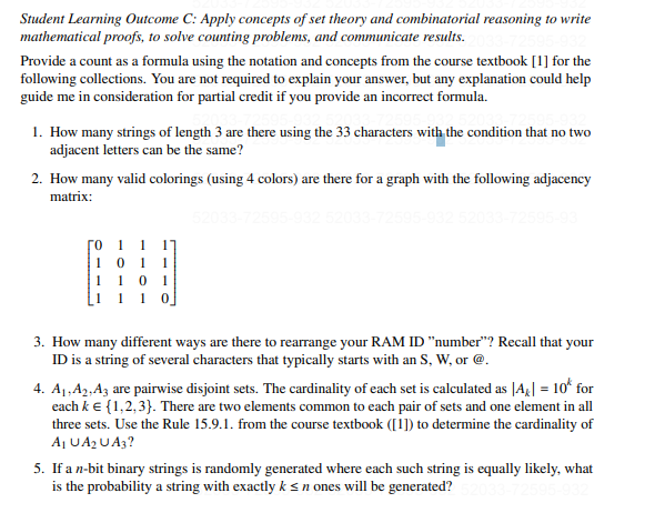 Solved Student Learning Outcome C: Apply concepts of set | Chegg.com