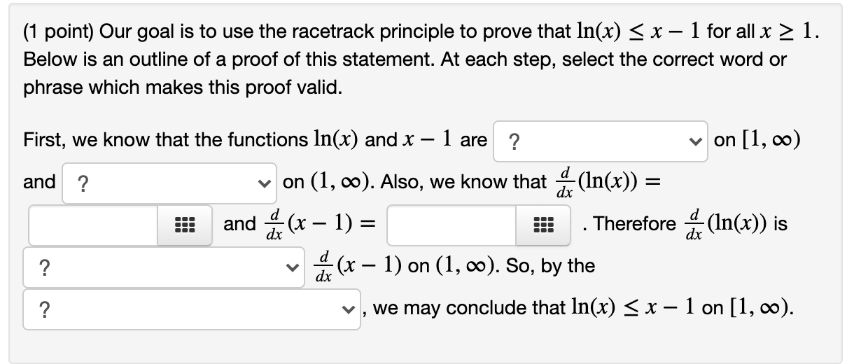 Solved (1 point) Our goal is to use the racetrack principle | Chegg.com