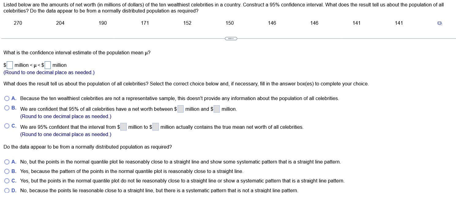 Solved celebrities? Do the data appear to be from a normally | Chegg.com