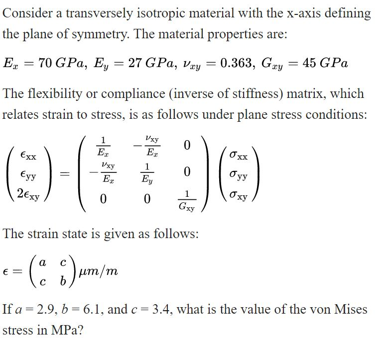 Solved Consider a transversely isotropic material with the | Chegg.com