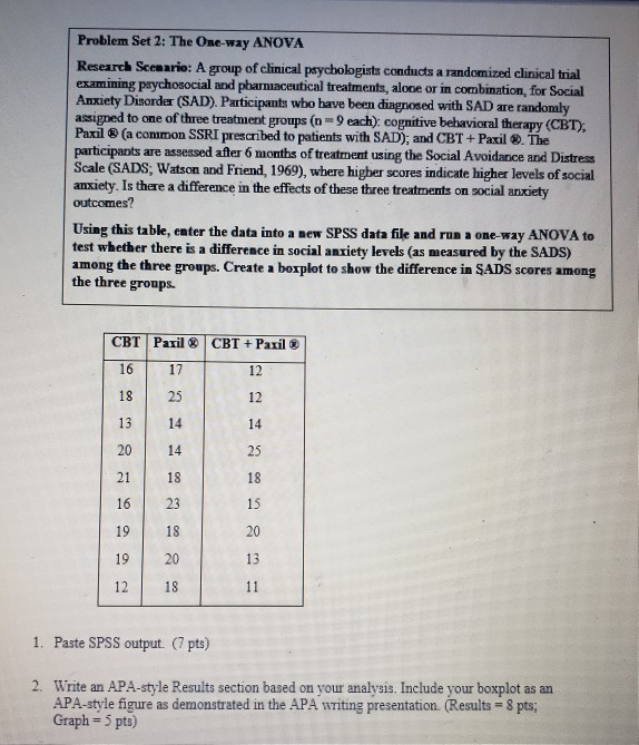 Solved Problem Set 2: The One-way ANOVA Research Scenario: A | Chegg.com