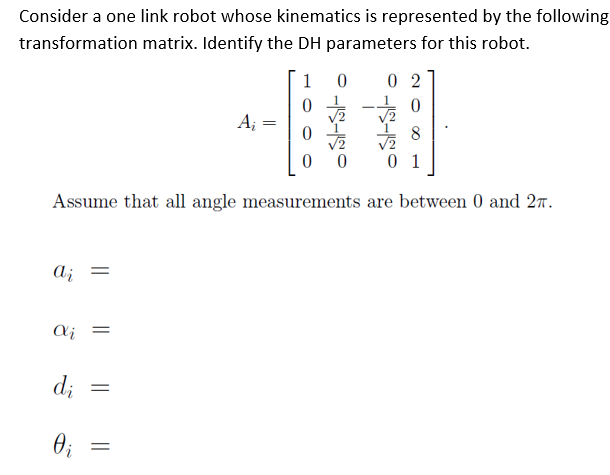 Solved Consider a one link robot whose kinematics is | Chegg.com