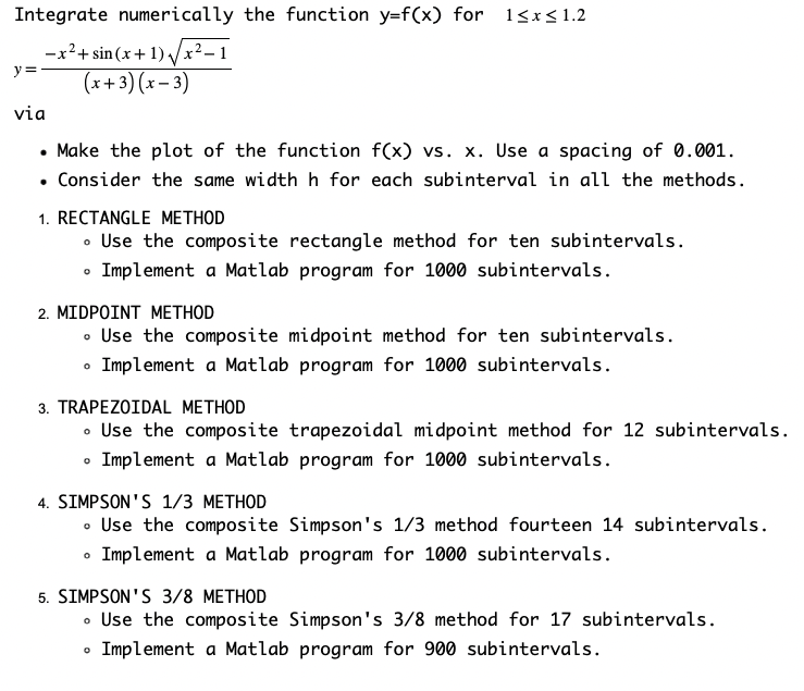 Solved Integrate numerically the function y=f(x) for 1≤x≤1.2 | Chegg.com