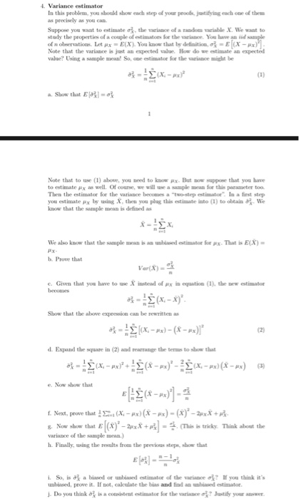 Solved Varlance estimator In this problem, you should show | Chegg.com