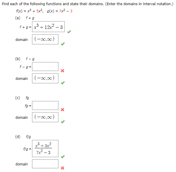 Solved Find the functions and their domains. (Enter the | Chegg.com