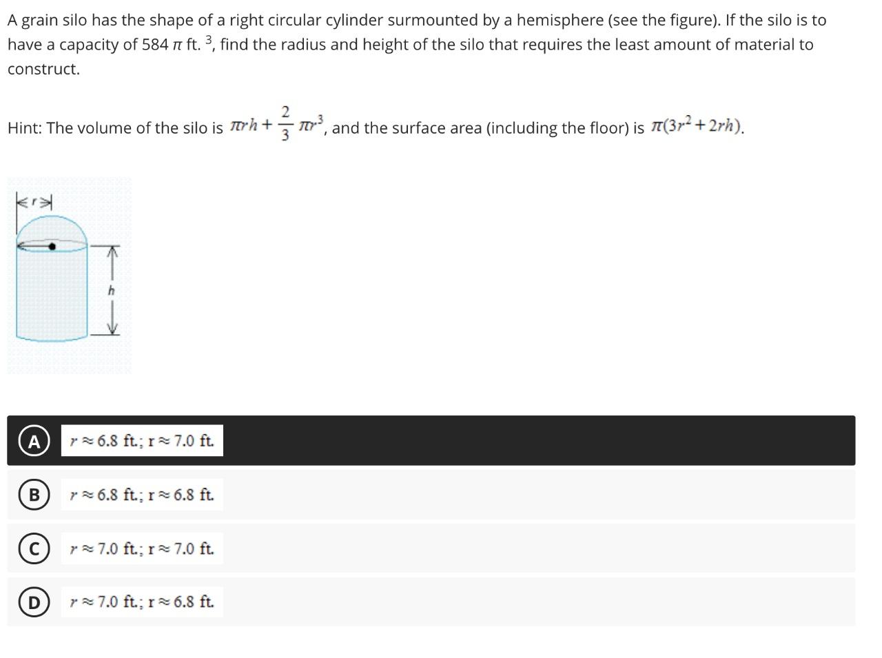 Solved A grain silo has the shape of a right circular | Chegg.com