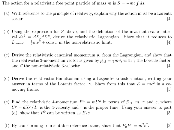 Solved The action for a relativistic free point particle of | Chegg.com