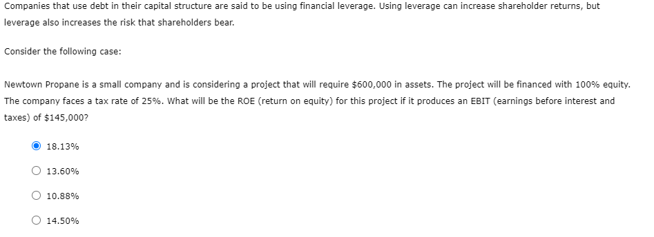 Solved leverage also increases the risk that shareholders | Chegg.com