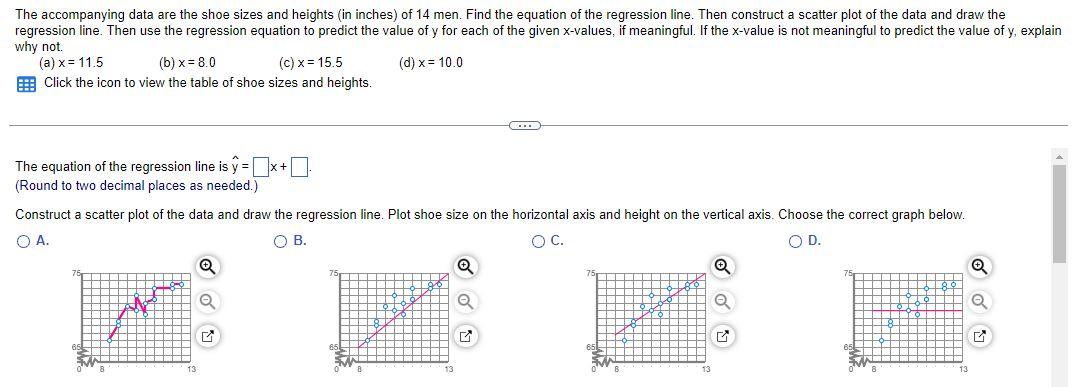 Solved The accompanying data are the shoe sizes and heights | Chegg.com