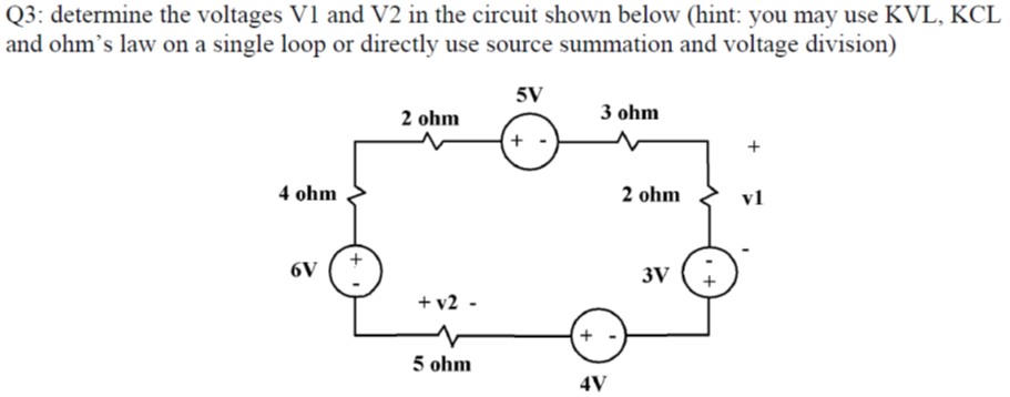 Solved Q3: determine the voltages V1 and V2 in the circuit | Chegg.com