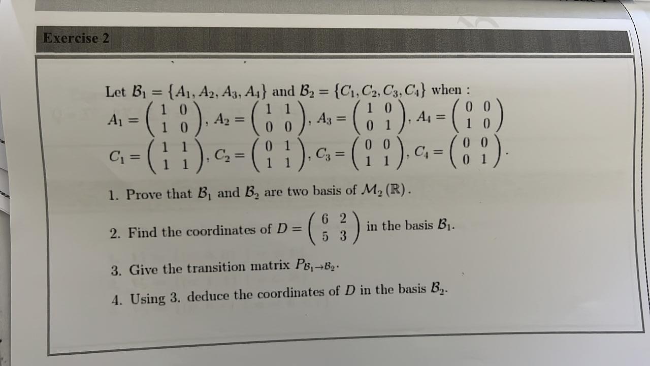 Solved Let B1={A1,A2,A3,A4} and B2={C1,C2,C3,C4} when : | Chegg.com