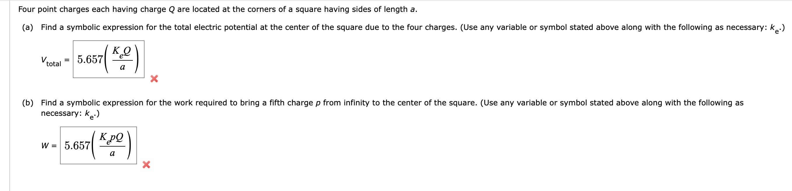 Solved Four point charges each having charge Q ﻿are located | Chegg.com