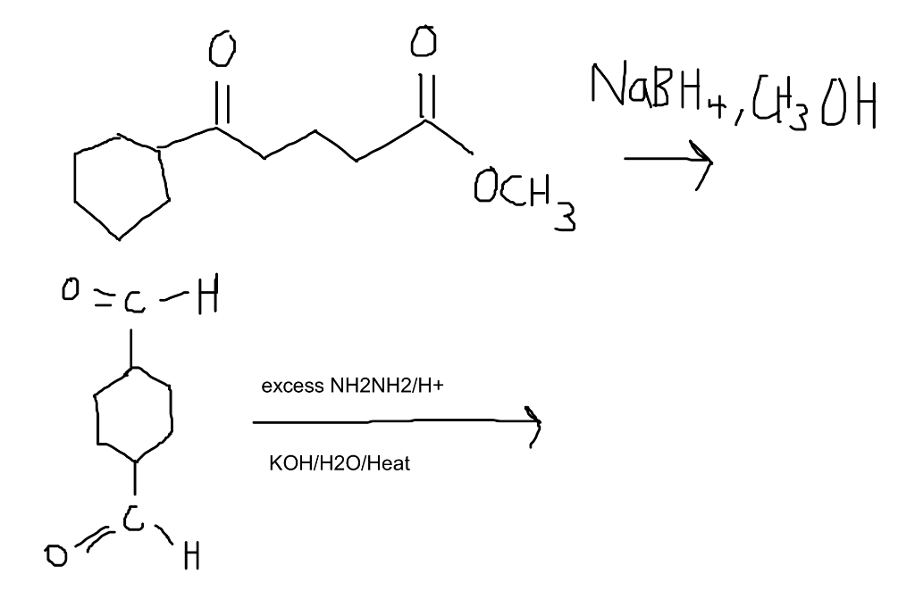 Solved o 0 NaBH4,420H فلم OCHZ 0 - H excess NH2NH2/H+ | Chegg.com