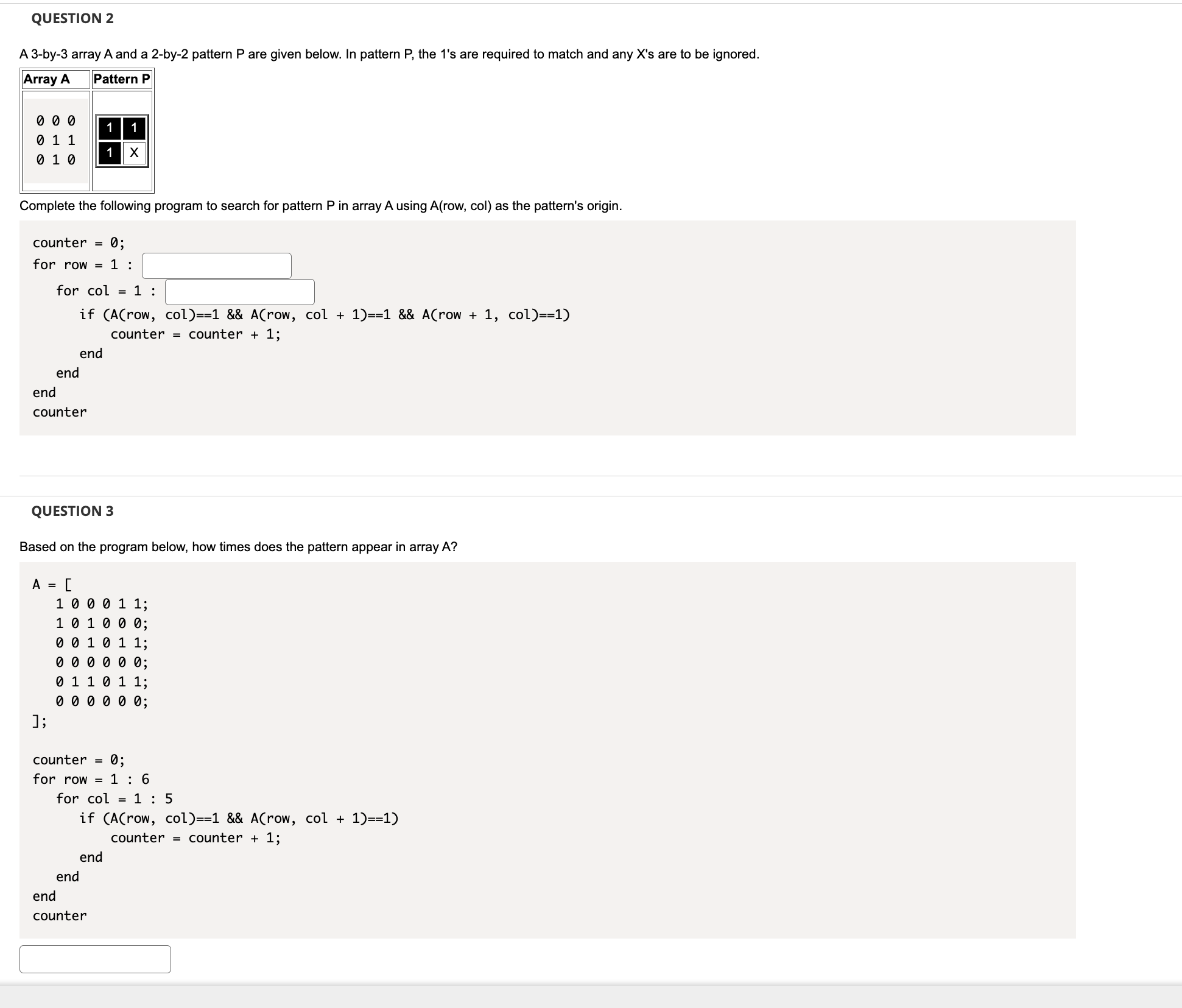 Solved Complete the following program to search for pattern | Chegg.com