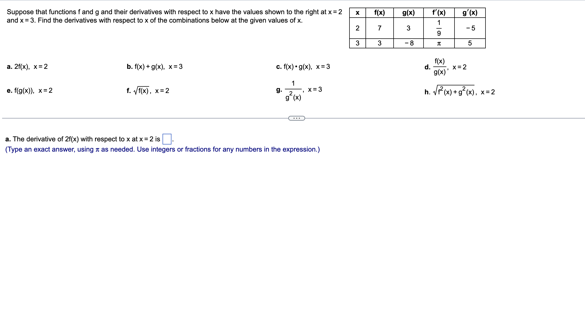 Solved Suppose that functions f and g and their derivatives | Chegg.com