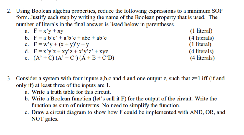 Solved 2. Using Boolean algebra properties, reduce the | Chegg.com