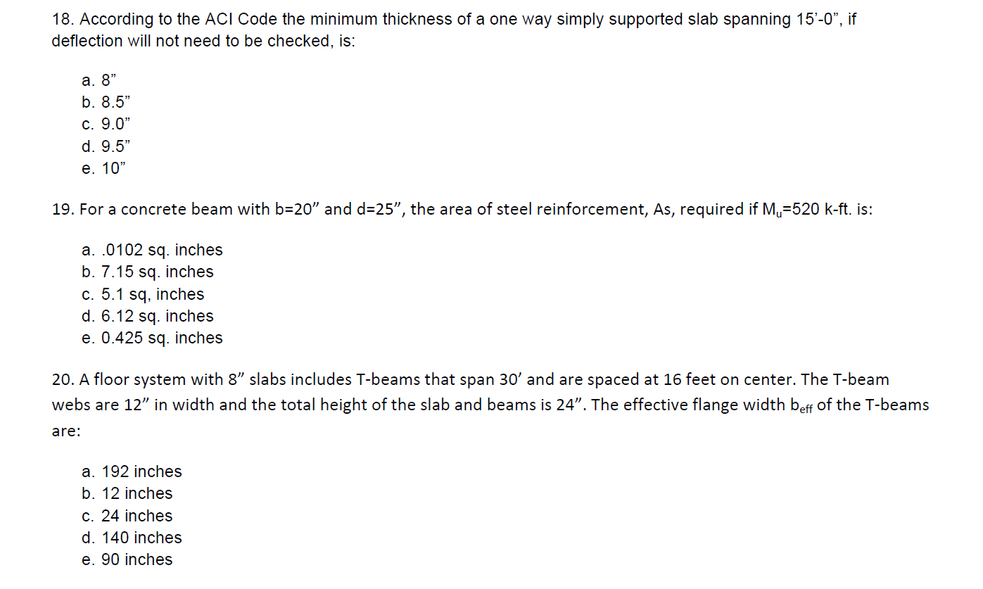 Solved 18. According to the ACI Code the minimum thickness | Chegg.com