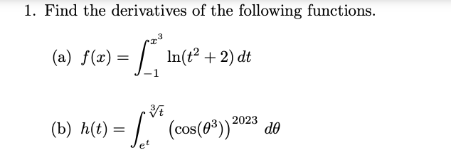 Solved Find the derivatives of the following functions. (a) | Chegg.com