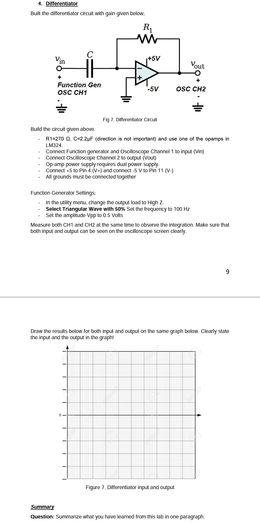 Solved 4. Differentiator Built the differentiator circuit | Chegg.com