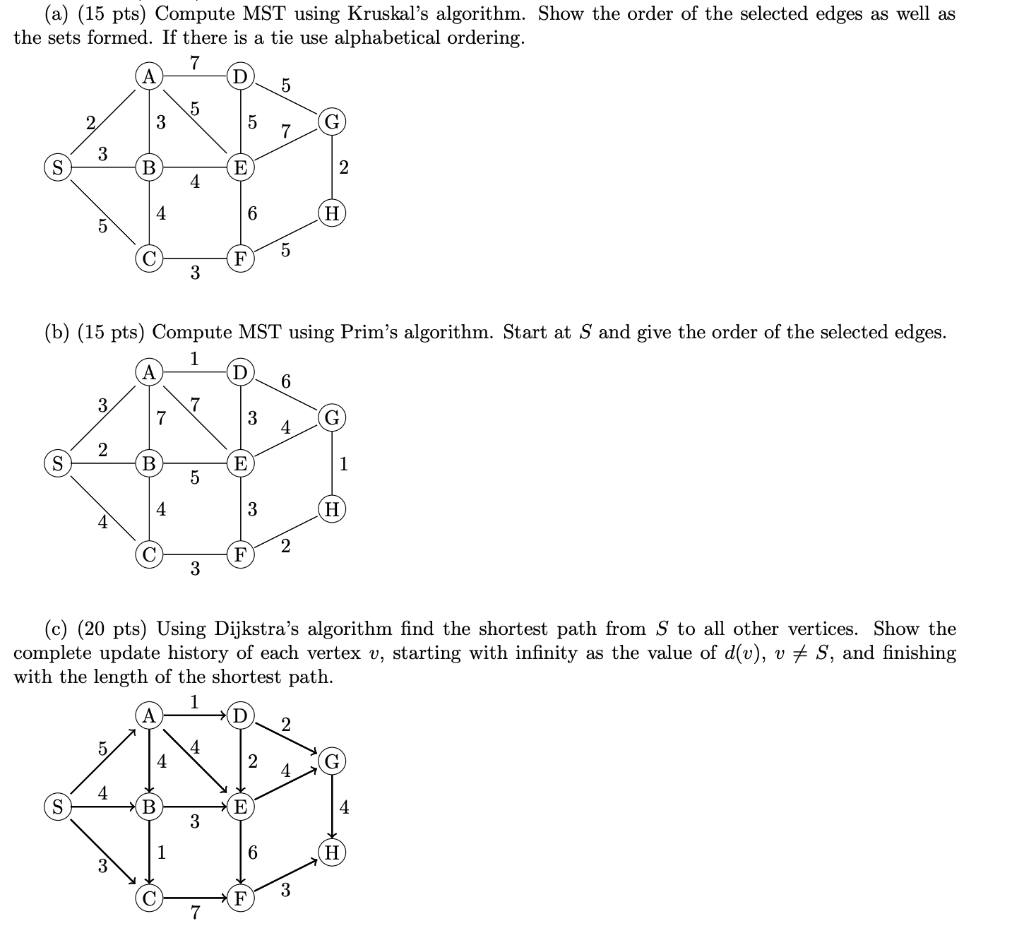 (a) (15 pts) Compute MST using Kruskal's algorithm. | Chegg.com