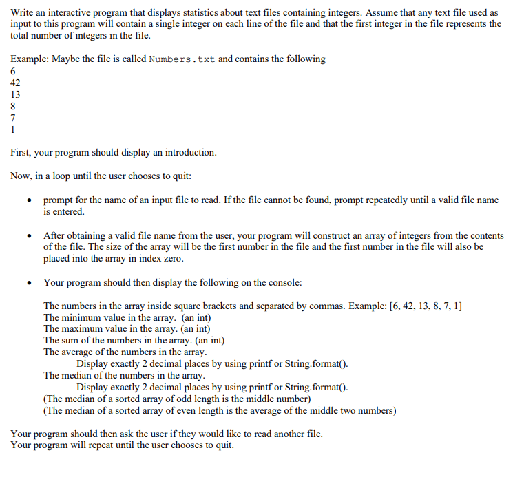 Solved Write an interactive program that displays statistics | Chegg.com
