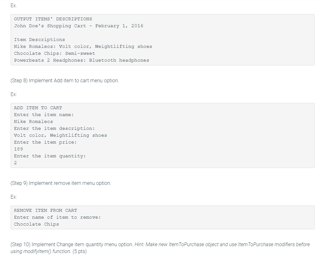 Solved (Step 1) Create three files: • Item ToPurchase.h - | Chegg.com