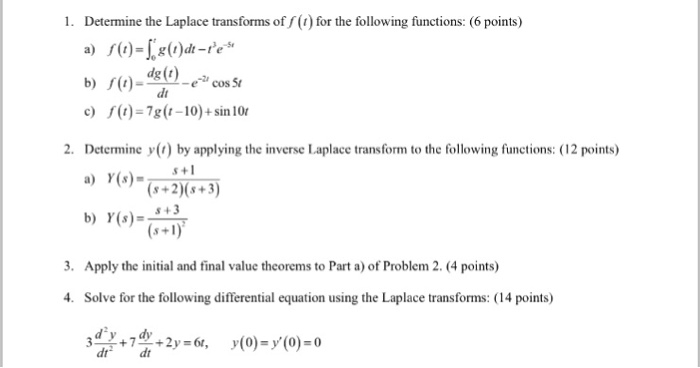 Solved Determine The Laplace Transforms Of F T For The