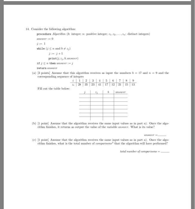 Solved 14. Consider the following algorithm: procedure | Chegg.com