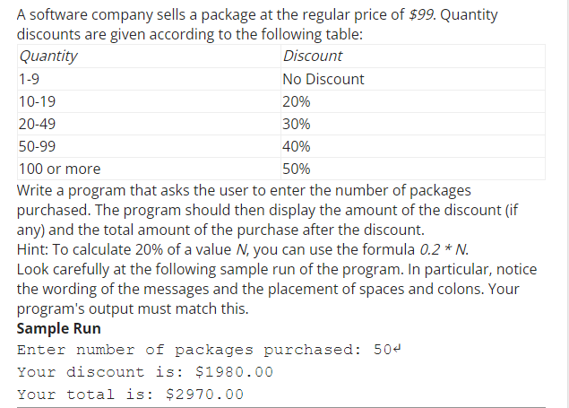 Solved A software company sells a package at the regular | Chegg.com