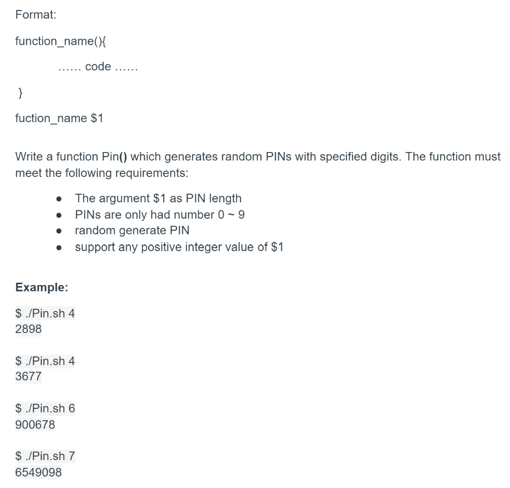 Solved Format: function_name(){ code } fuction_name $1 O | Chegg.com