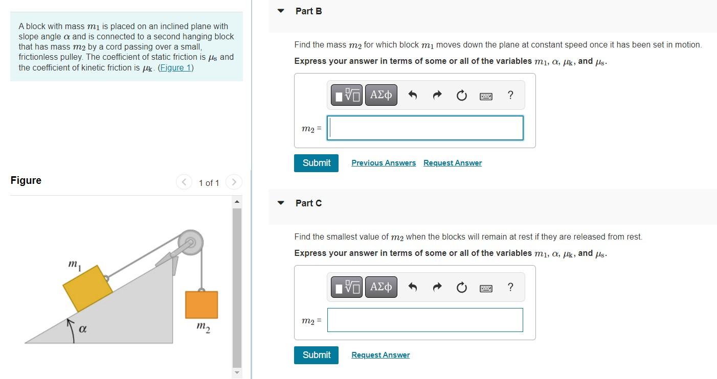 Solved A block with mass m1 is placed on an inclined plane | Chegg.com