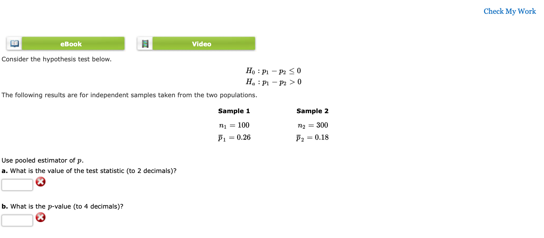 Solved The following results are for independent samples | Chegg.com