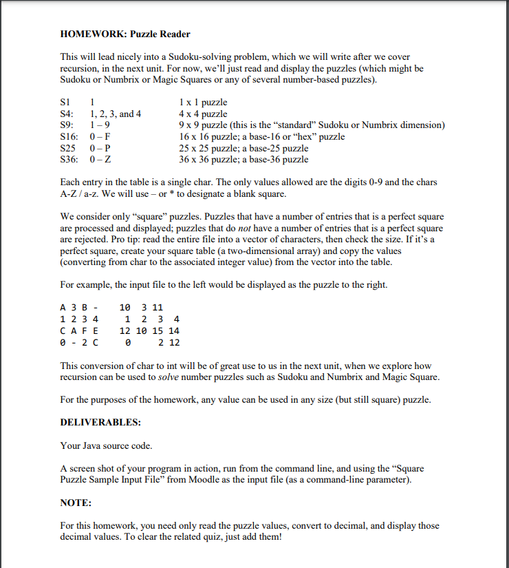 Solved HOMEWORK: Puzzle Reader This will lead nicely into a | Chegg.com