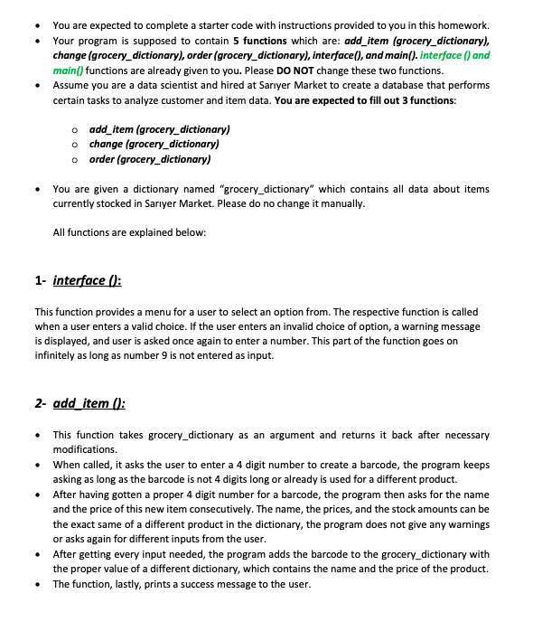 Solved You are expected to complete a starter code with | Chegg.com