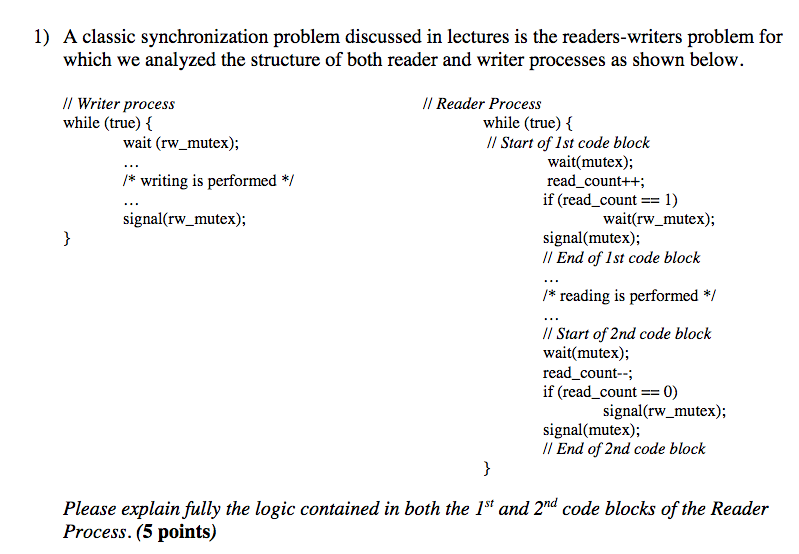 Solved 1) A classic synchronization problem discussed in | Chegg.com
