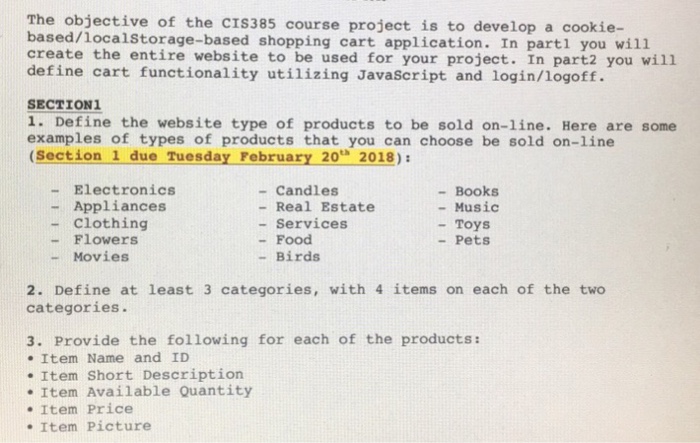 Solved The objective of the CIS385 course project is to | Chegg.com