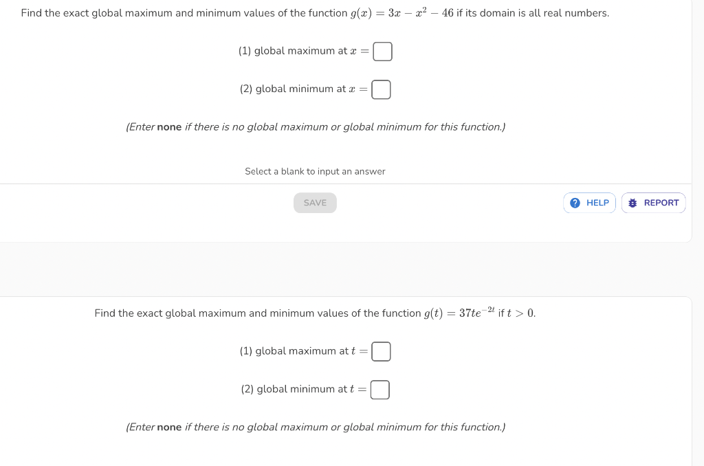Solved Find the exact global maximum and minimum values of | Chegg.com