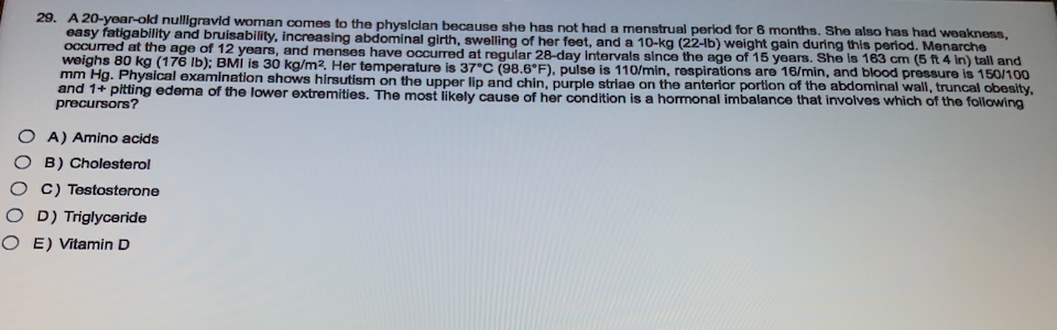 Solved 29. A 20-year-old nulligravid woman comes to the | Chegg.com