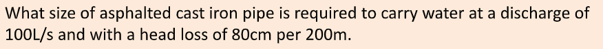 Solved What size of asphalted cast iron pipe is required to | Chegg.com