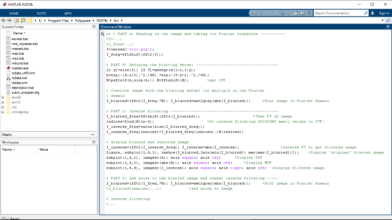 Solved Problem 4. Image restoration using inverse filtering | Chegg.com