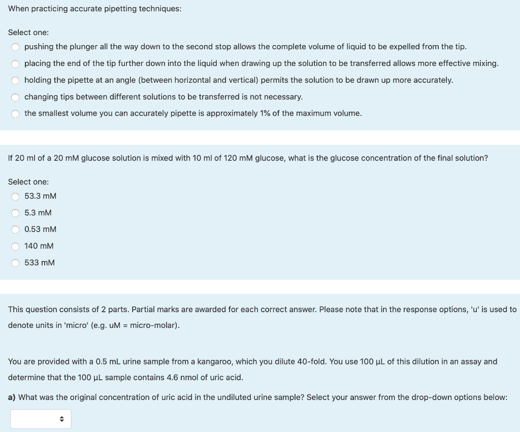 Solved When practicing accurate pipetting techniques: Select | Chegg.com