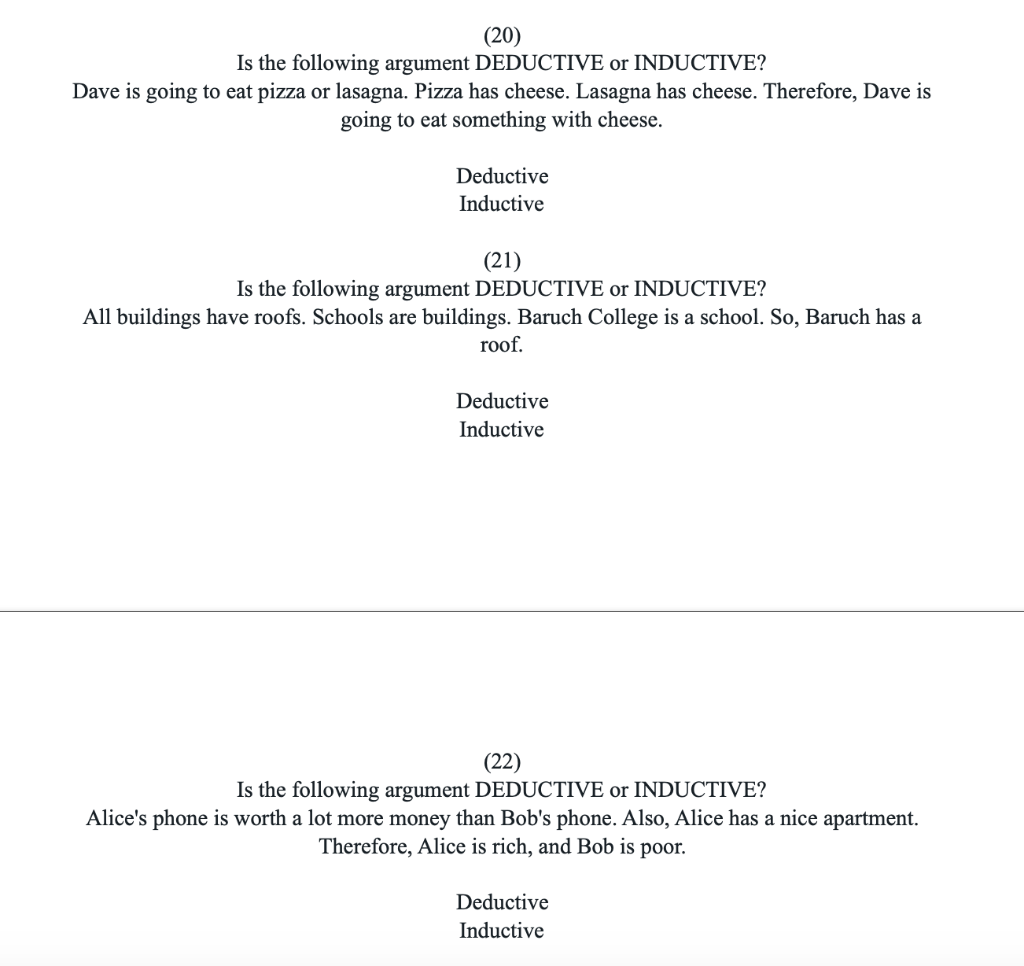 Solved (20) Is the following argument DEDUCTIVE or | Chegg.com