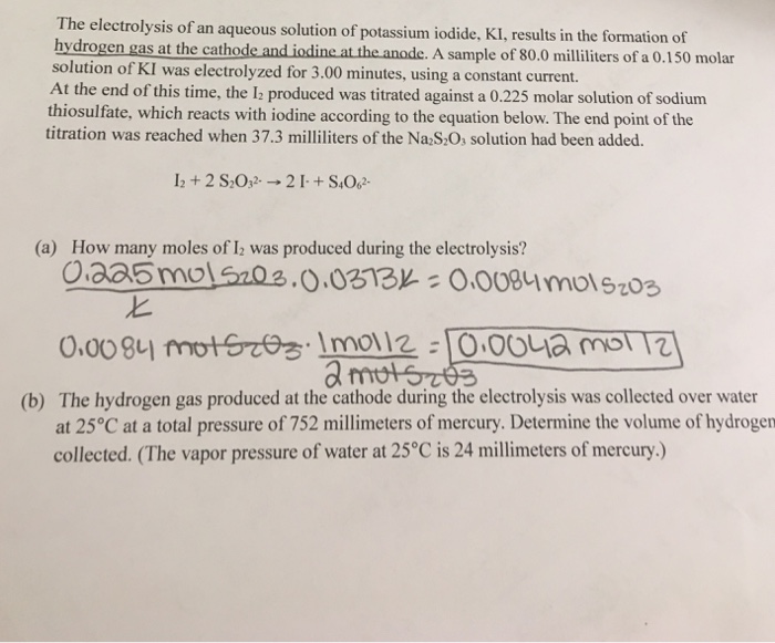 Solved The electrolysis of an aqueous solution of potassium | Chegg.com